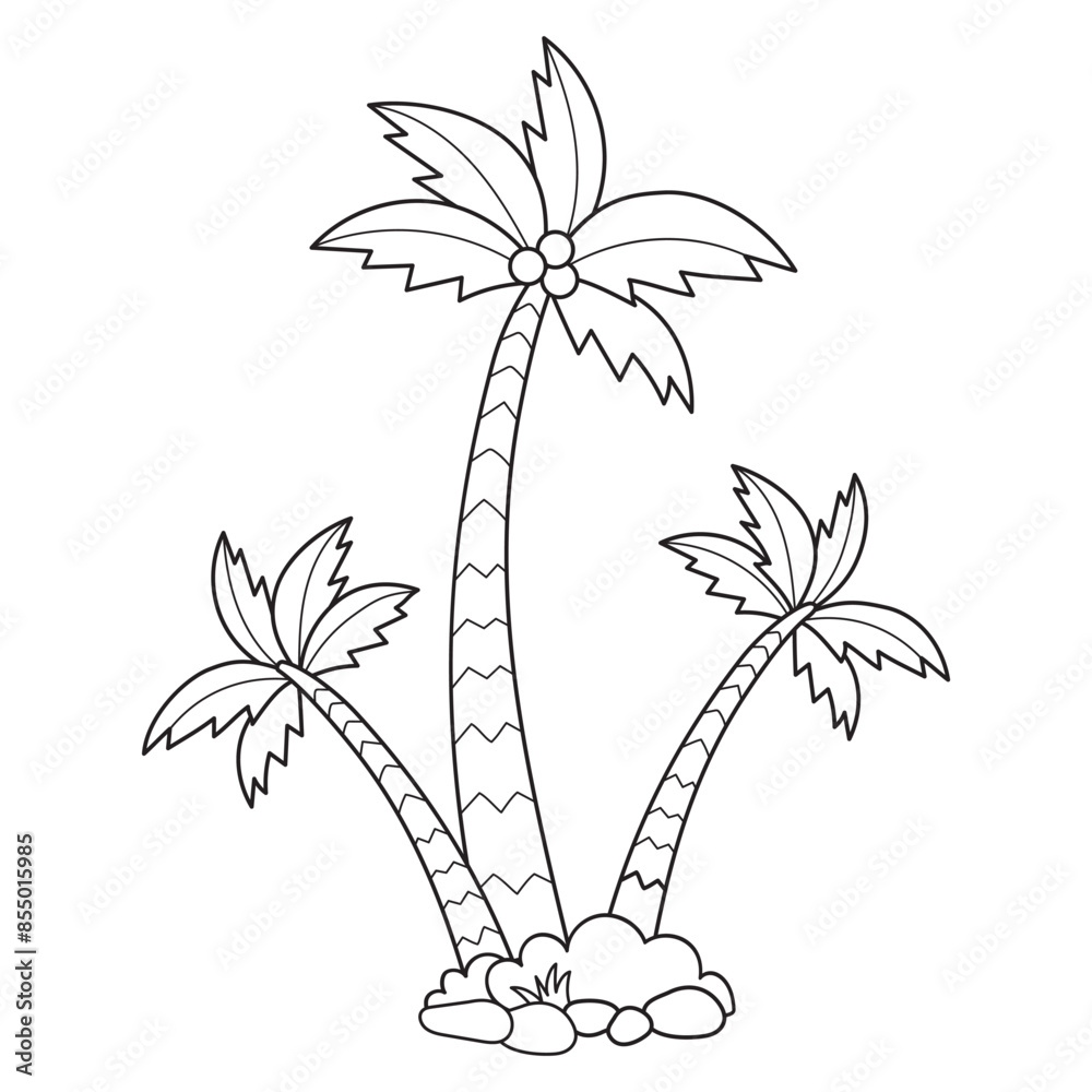 Outline tropical palm trees. Line drawing, coloring book. Vector ...