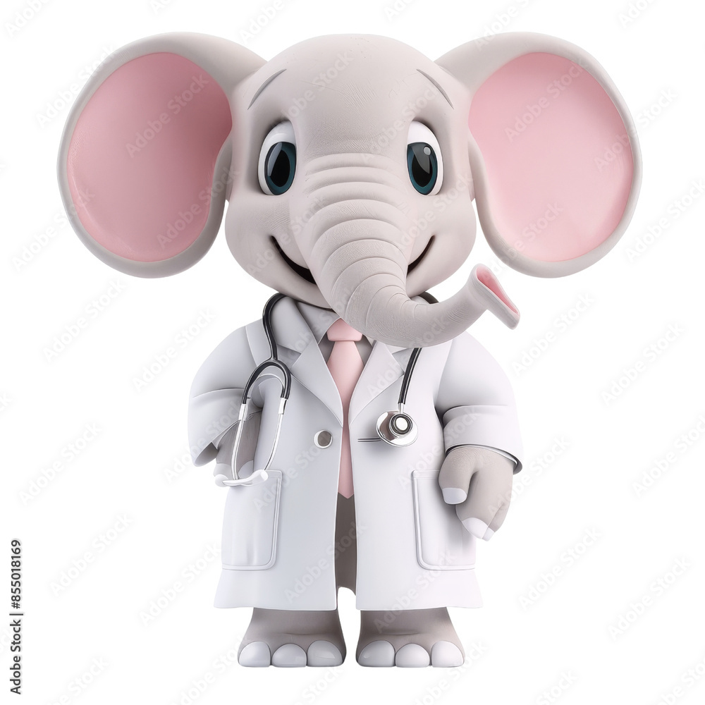 Cartoon elephant doctor in white coat holding stethoscope on ...