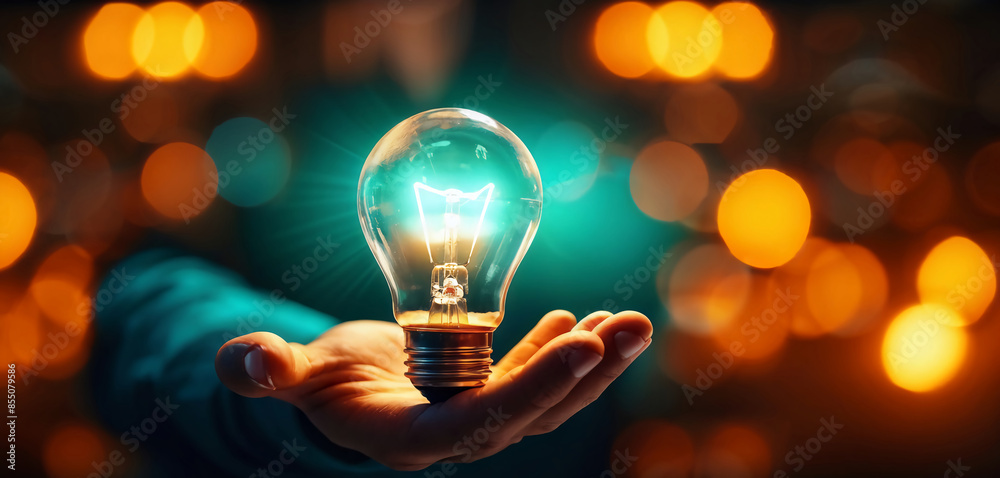 Operational concept. Businessman holding light bulb with operation icon ...