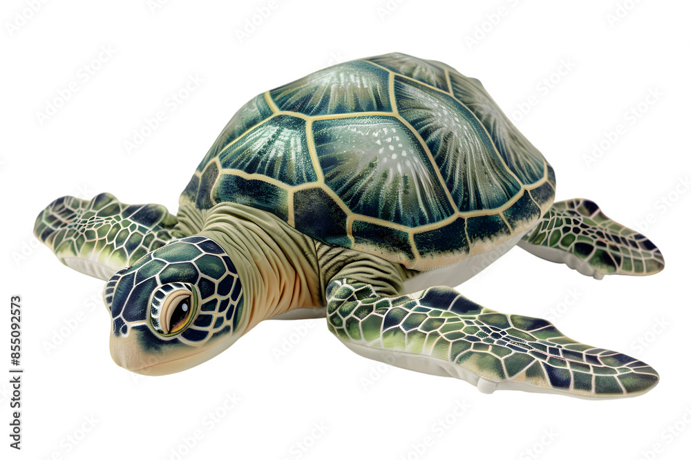 A detailed image of a sea turtle stuffed animal toy, isolated on a ...