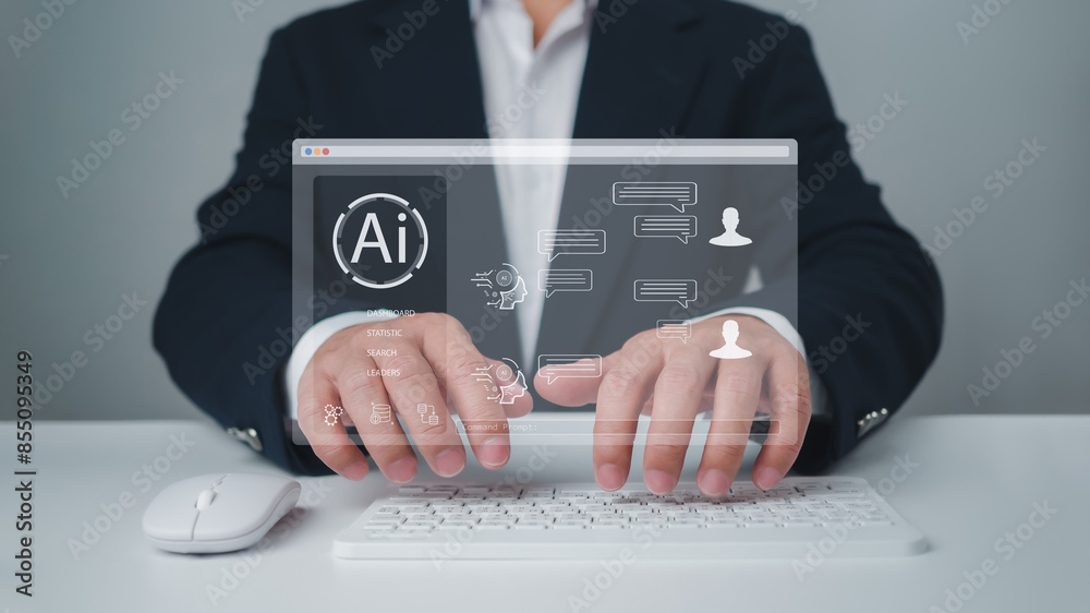 Businessman chatting with a smart AI using an artificial intelligence ...