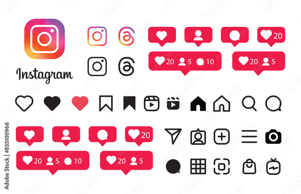 Instagram icons collection set. social media icon like, comment, share ...