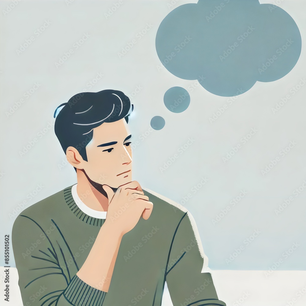 An illustration of a man deep in thought, with a contemplative ...