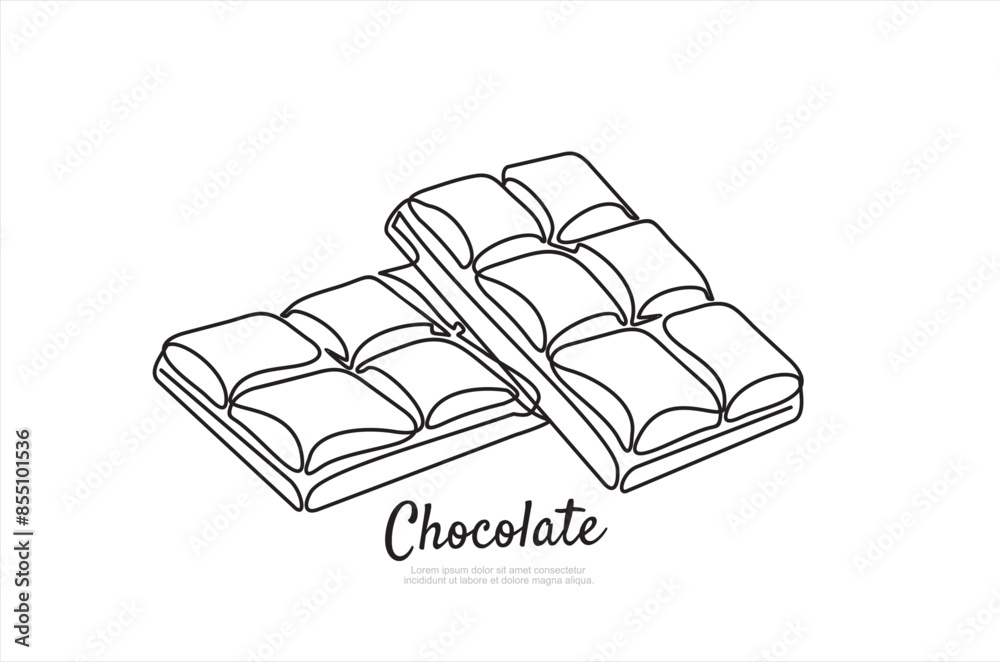 Continuous one line drawing of opened chocolate bar hand drawn vector ...