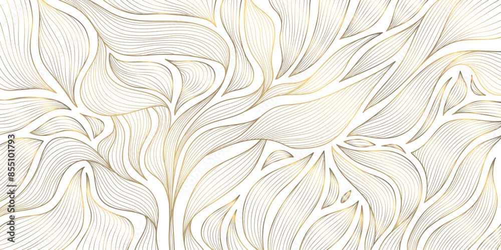 Vector art deco line pattern. Gold leaves abstract background, fancy ...