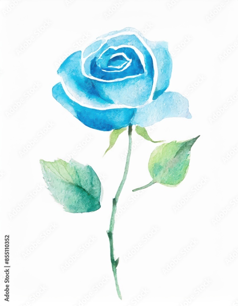 Hand drawn watercolor blue rose flower isolated on white background ...