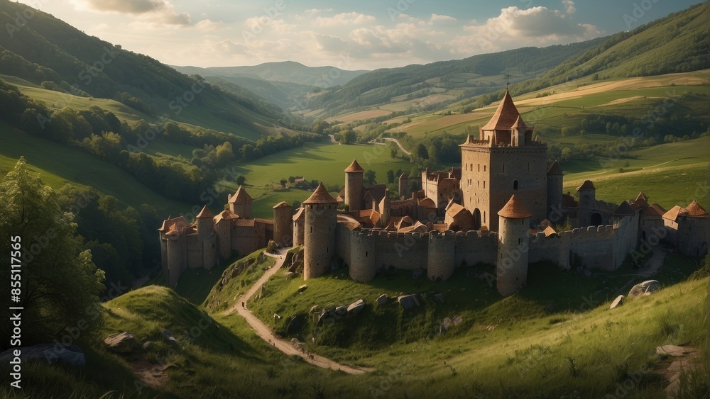 Game art castle in the Middle Ages Stock Photo | Adobe Stock