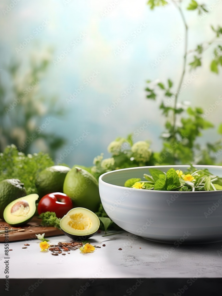 blank mock up, clean food theme, empty salad bowl, modern kitchen ...