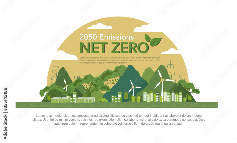Net zero and carbon neutral concept. Net zero greenhouse gas emissions target. Climate neutral ...