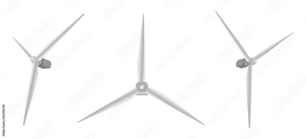 propeller of wind turbine set. close up front view and side view ...