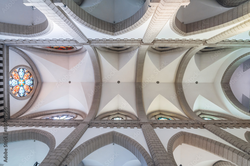 interior of Christian Catholic church with white ceilings. Sacred Heart ...