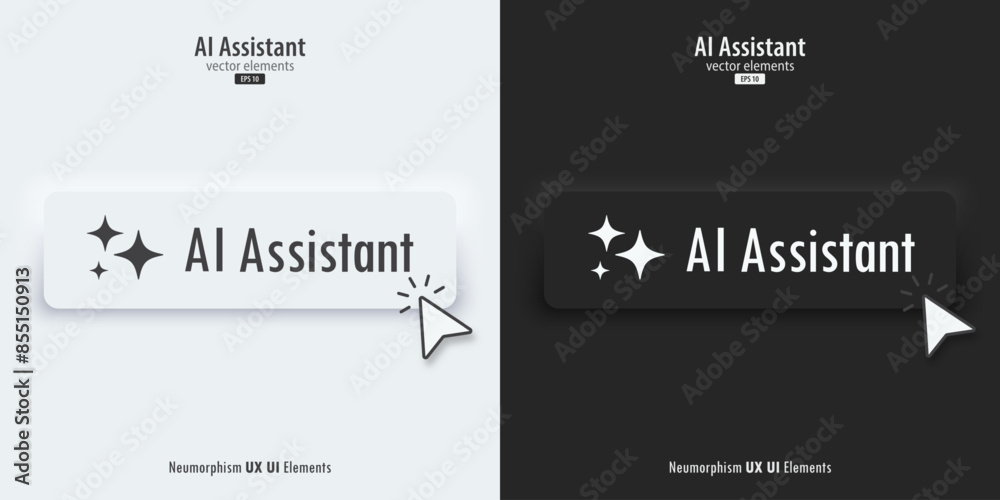 AI Assistant sign. A set of black and white buttons with AI assistant ...