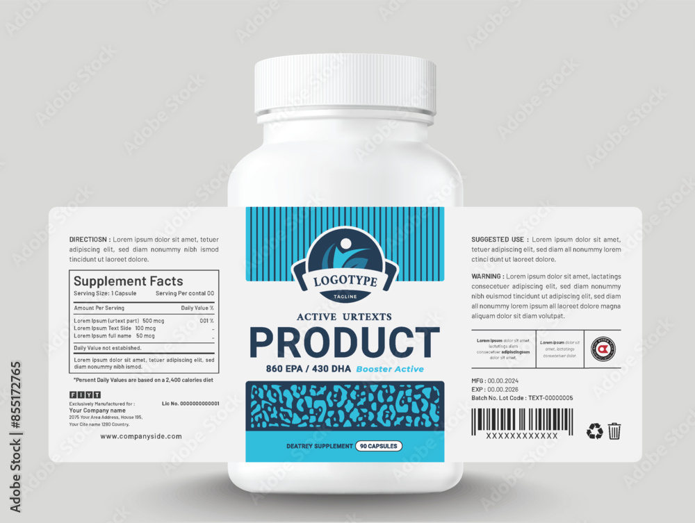 Food supplement vitamin medicine label sticker design dietary drug ...