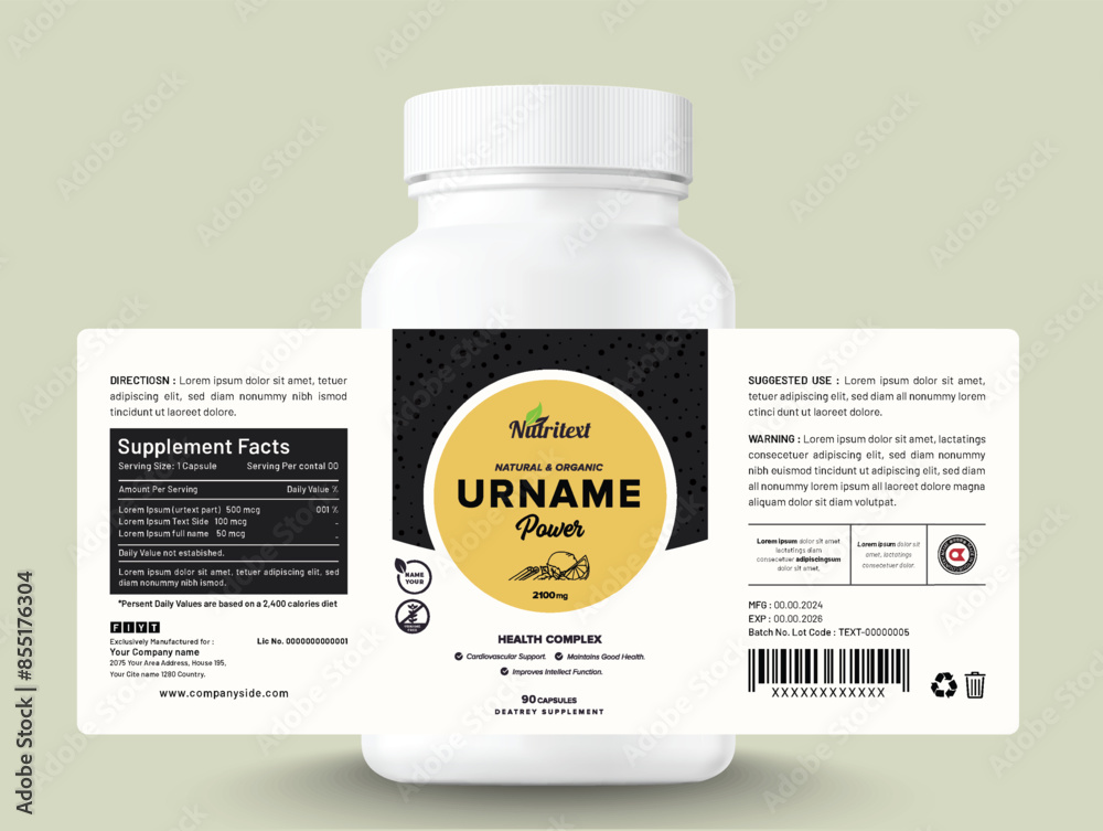 Stockvektorbilden Food supplement vitamin herbal label sticker design ...