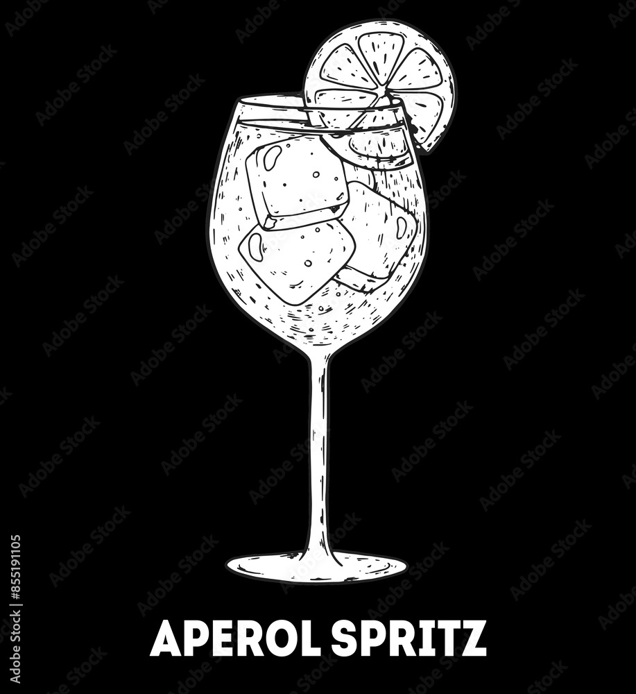 Aperol Spritz cocktail illustration. Hand drawn sketch. Vector ...