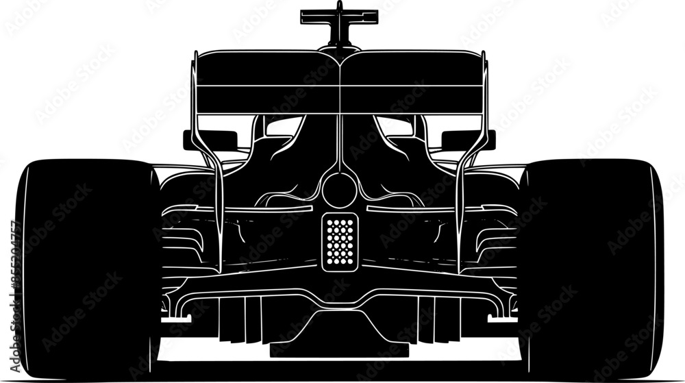 Formula 1 car black vector icon, back view isolated on a transparent ...