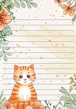 Cat And Floral Notepaper Free Stock Photo - Public Domain Pictures