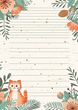 Cat And Floral Notepaper Free Stock Photo - Public Domain Pictures