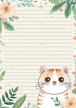 Cat And Floral Notepaper Free Stock Photo - Public Domain Pictures