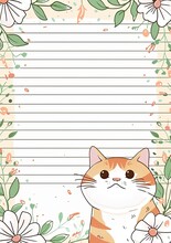 Cat And Floral Notepaper Free Stock Photo - Public Domain Pictures