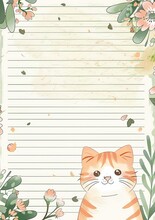 Cat And Floral Notepaper Free Stock Photo - Public Domain Pictures