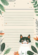 Cat And Floral Notepaper Free Stock Photo - Public Domain Pictures
