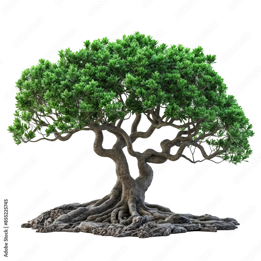 fresh green tropical Ficus tree with roots collection set, PNG isolated ...
