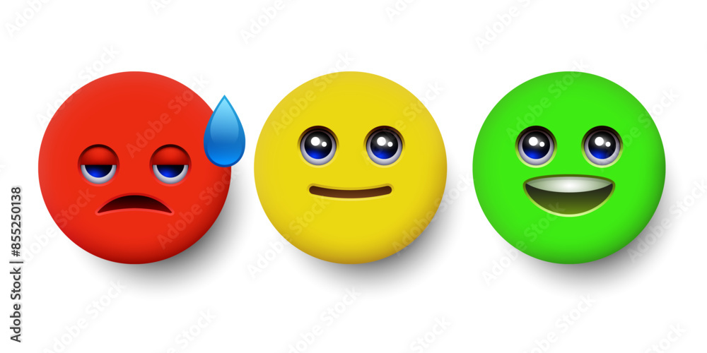 Rating scale or pain scale in the form of emoticons. From red to green ...