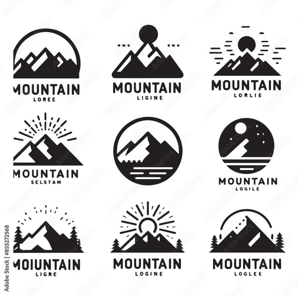 Mountain Shape for Logo, mountain silhouettes, set of blue rocky ...