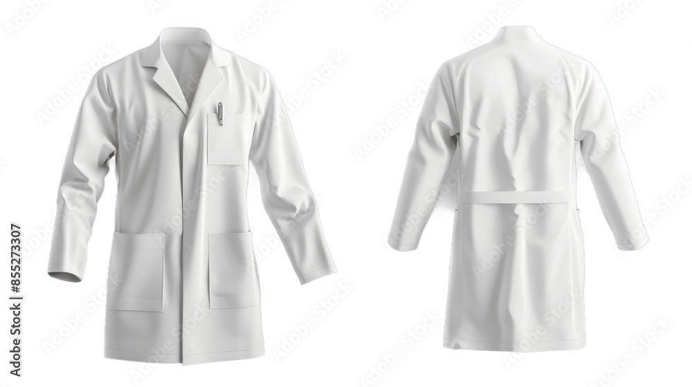 Blank white medical lab coat mockup front and side view 3d rendering ...