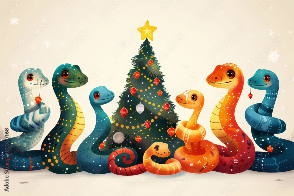 Christmas tree made and snakes, the symbol of the year 2025 according ...