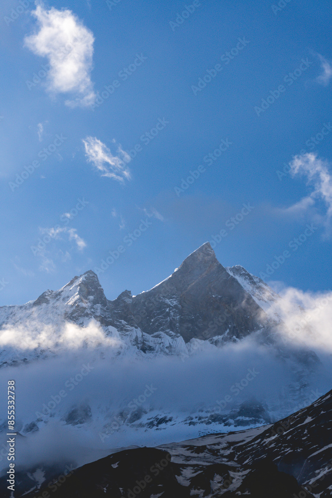 Stunning View of Machapuchare Mountain in the Himalayas, The Sacred ...