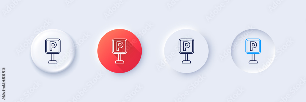 Parking line icon. Neumorphic, Red gradient, 3d pin buttons. Car park ...
