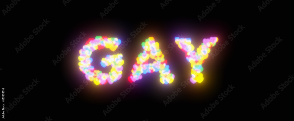 GAY word text with glowing bokeh lights, a pride screen overlay effect ...