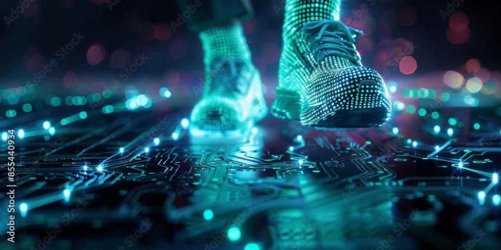 Cybersecurity digital footprints made of binary code, highlighting the ...