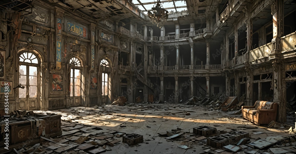 abandoned gothic palace house mansion building interior. post ...