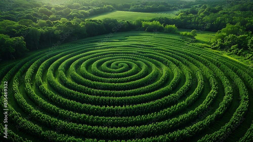 A drone view of a large agricultural field with a central pivot ...