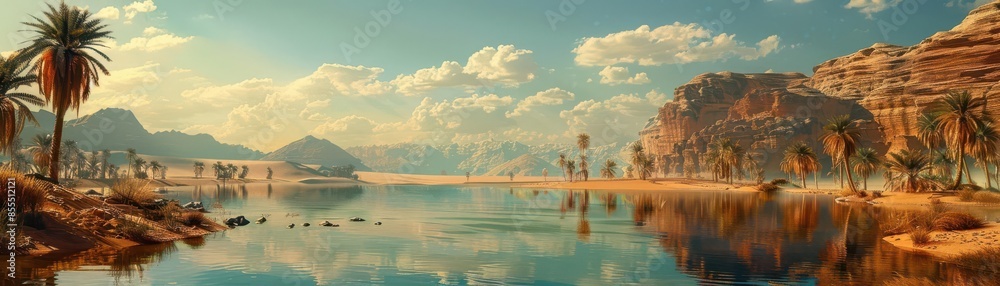 Transformation of an oasis into a wasteland, illustrating the future of ...