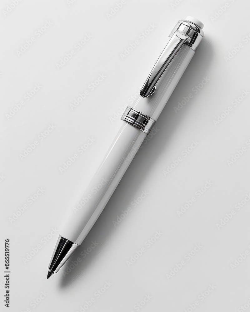 white mockup of a ballpoint pen, classic design, click mechanism,cool ...
