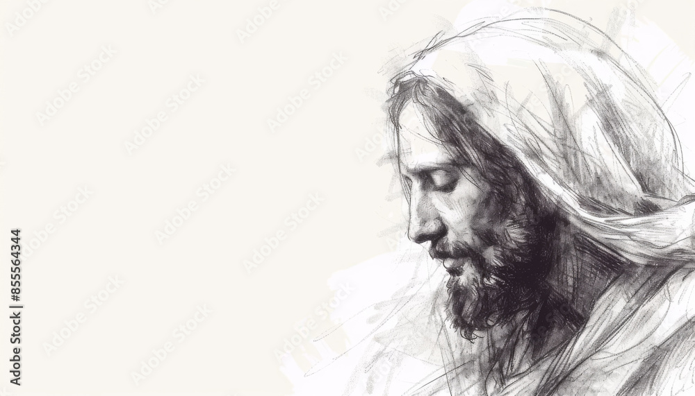 Sketch of Jesus Christ on white background Stock Photo | Adobe Stock