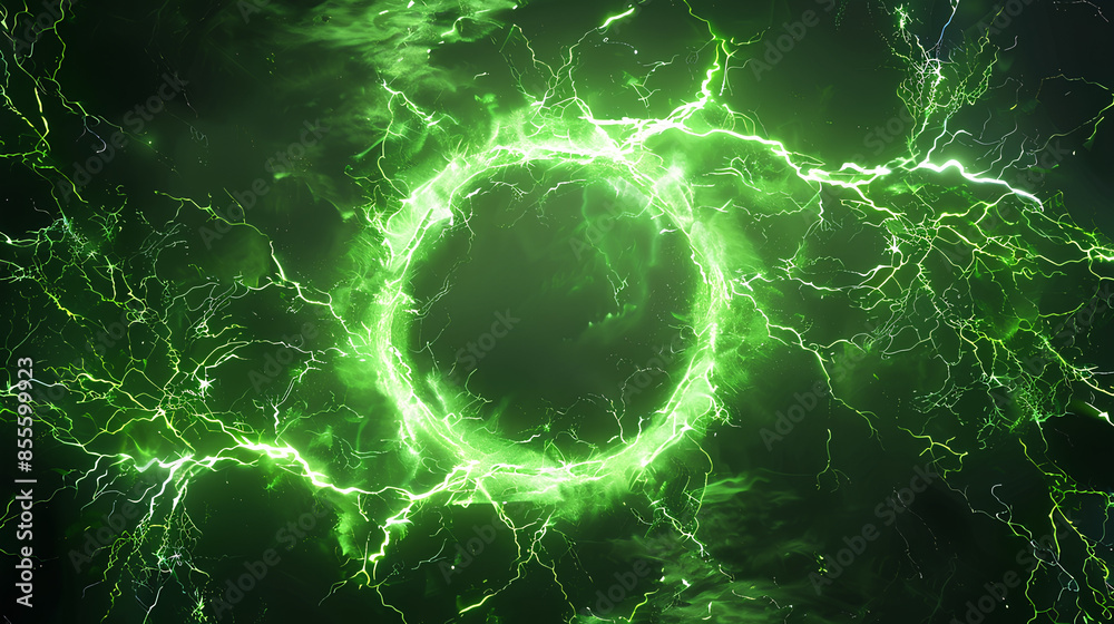 glowing electric green lightning round frame with plasma portal Stock ...