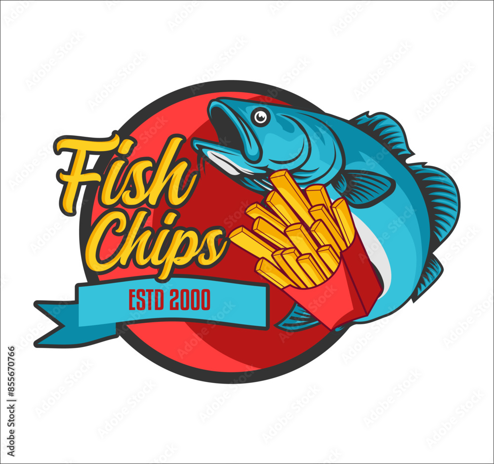 fish and chips logo sticker banner emblem vector illustration template ...