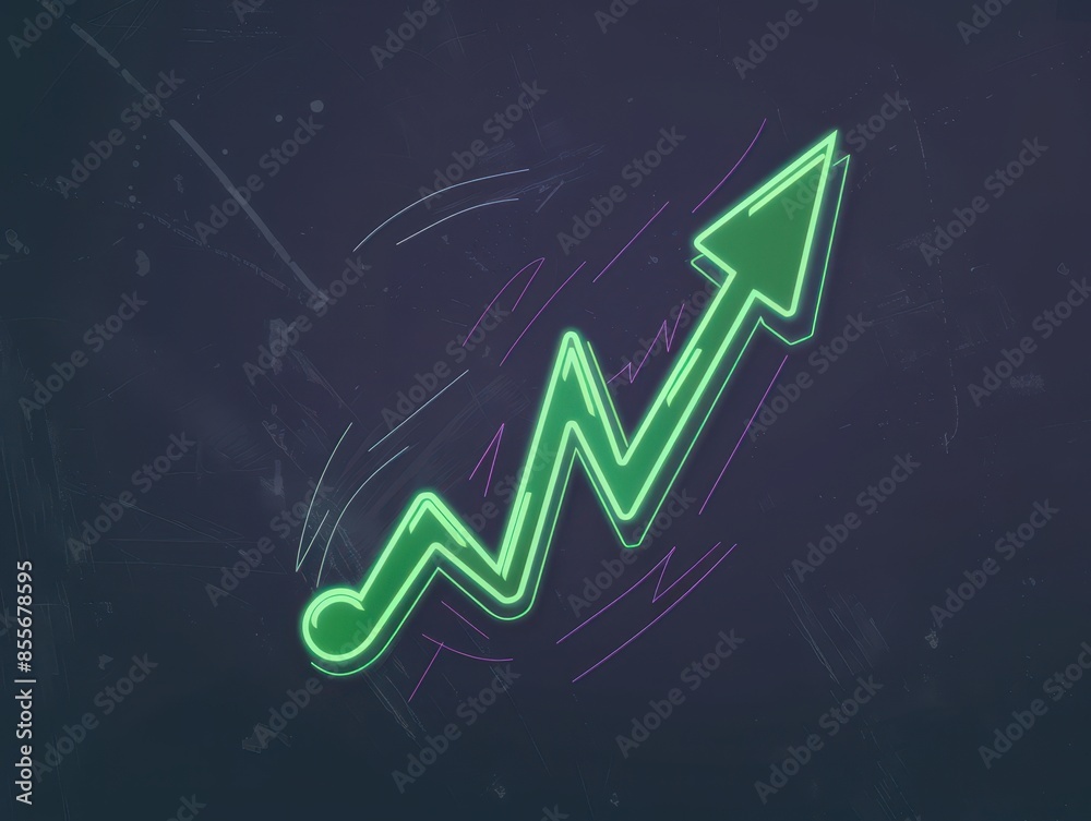 Neon glowing growth chart with upward trends in green, representing ...