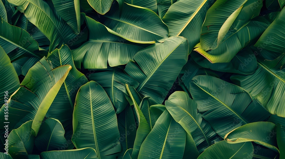 Green banana leaf background with copy specs for text. The leaves of ...