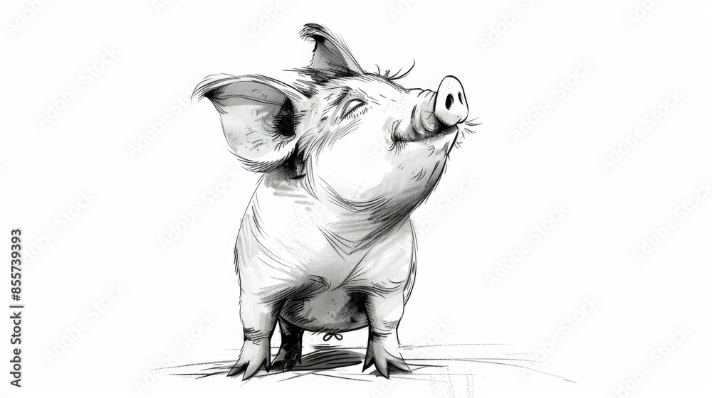 A retro style cartoon drawing of a Middle White pig captured in profile ...
