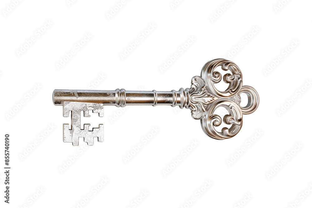 Vintage ornate key with intricate details, presented as a transparent ...