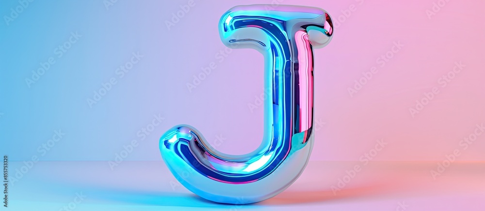 Neon blue metallic lowercase or small letter J in a with a shiny metal ...