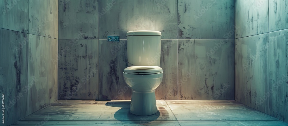 Ceramic toilet bowl with toilet seat, chrome wall button and toilet ...