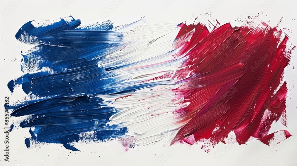 Watercolor abstract splashes background in France flag colors. Template ...