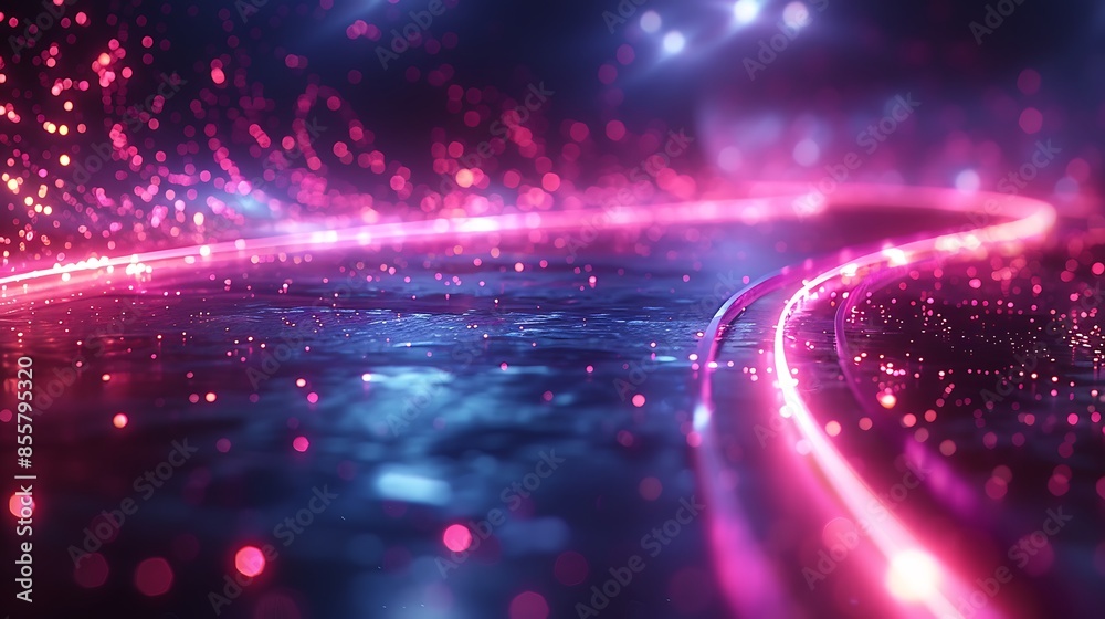 An abstract design featuring a neon grid with retro 80s digital wave ...